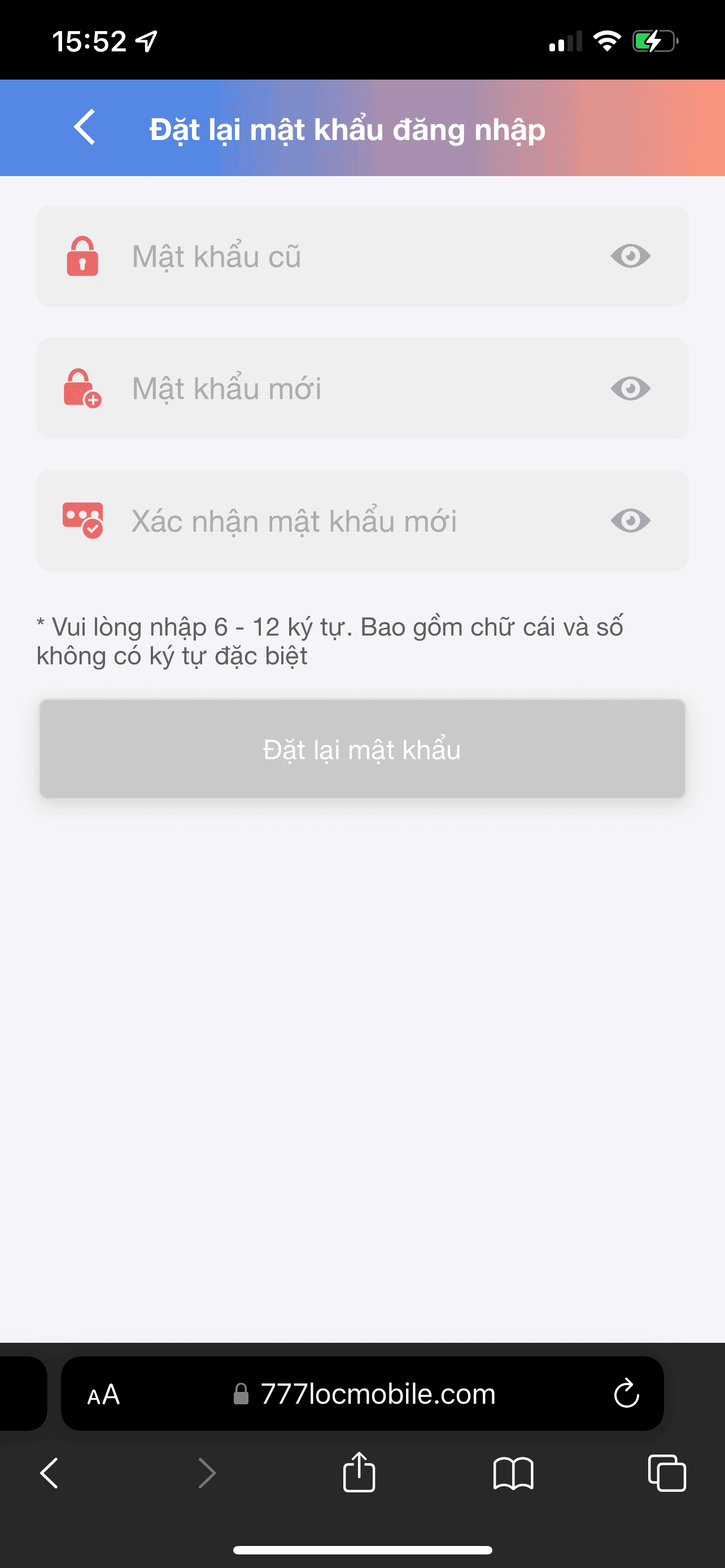 Hướng dẫn cách đổi mật khẩu đăng nhập - 777loc