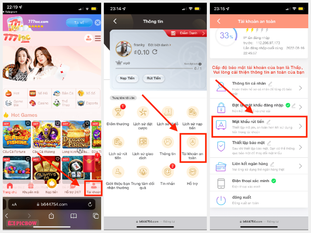 Hướng dẫn đổi mã PIN (Mật khẩu rút tiền) -777loc